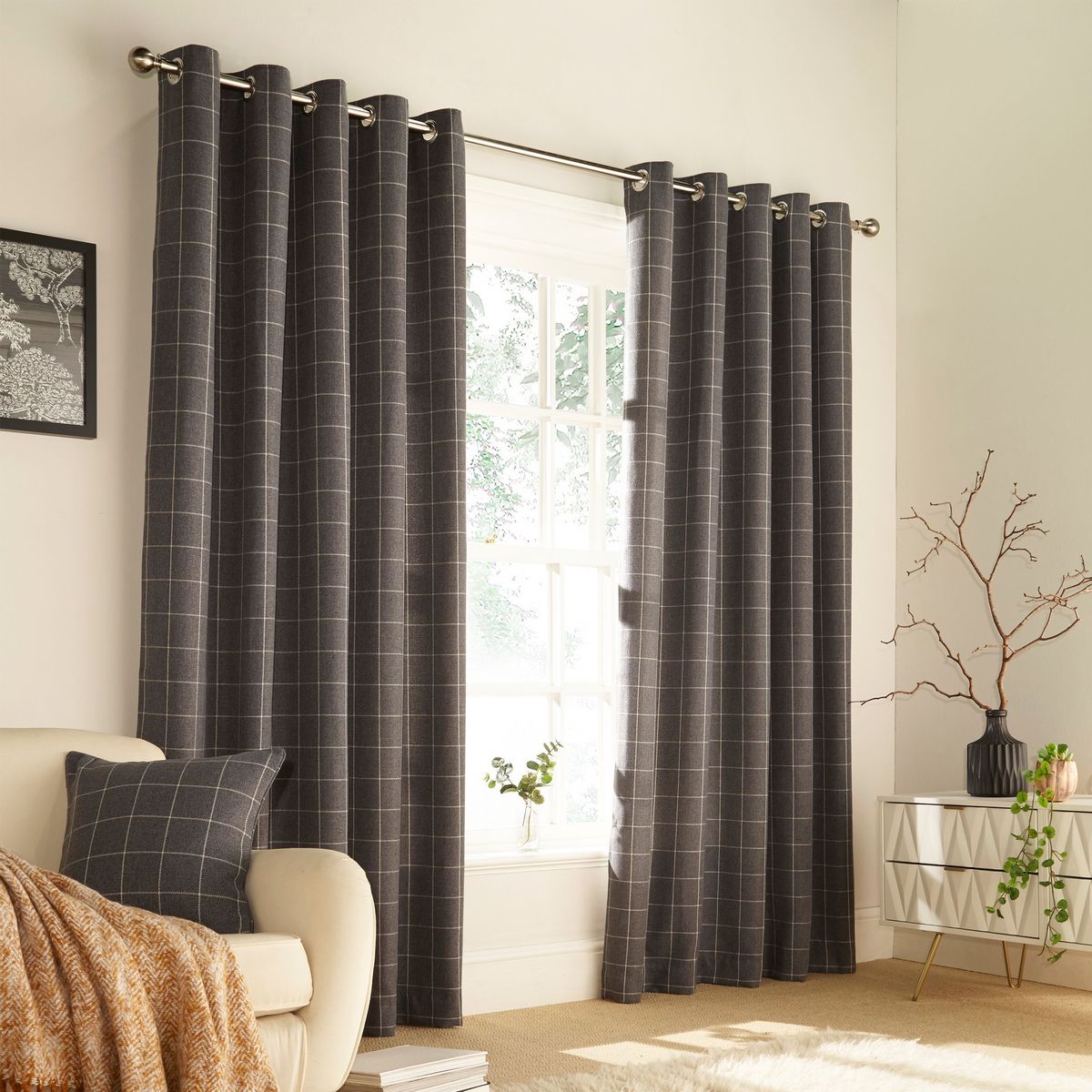 Ellis Grey Eyelet Curtains by furn. - Ready Made Curtain - ELLIS/RT8 ...