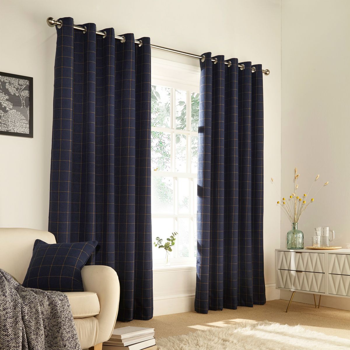 Ellis Navy Eyelet Curtains by furn. - Ready Made Curtain - ELLIS/RT8 ...